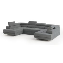WOHNLANDSCHAFT RAGGIO Grau Velours-Stoff mit Schlaffunktion