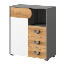 KOMMODE ARCADA 80/94/38cm mit 3 Schubladen 1 T&uuml;ren Eichefarben