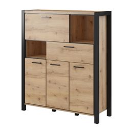 HIGHBOARD ATTIVO 120/140/41 cm mit 1 Schubladen und 3 T&uuml;ren Eichefarben