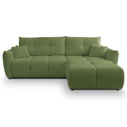 ECKSOFA MODA S Gr&uuml;n Geflochtener Stoff mit Schlaffunktion
