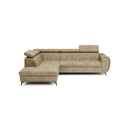 ECKSOFA MAGIA L-S Beige Pl&uuml;sch-Stoff mit Schlaffunktion