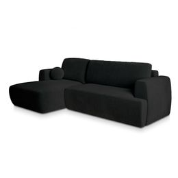 ECKSOFA SENTI K L-S Schwarz Pl&uuml;sch-Stoff mit Schlaffunktion