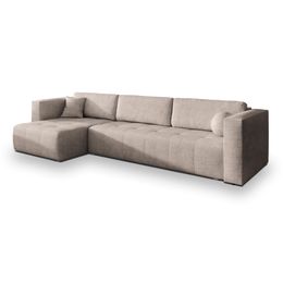 ECKSOFA OLVERA Beige Geflochtener Stoff mit Schlaffunktion