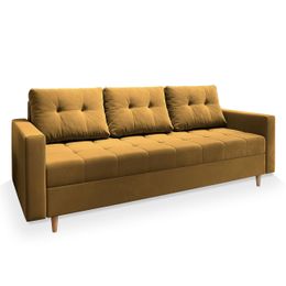 BETTSOFA MILO Gelb Pl&uuml;sch-Stoff mit Schlaffunktion