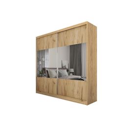 SCHWEBET&Uuml;RENSCHRANK AZZURRA 200/216/61 cm 2-t&uuml;rig mit Spiegel Eiche Artisan