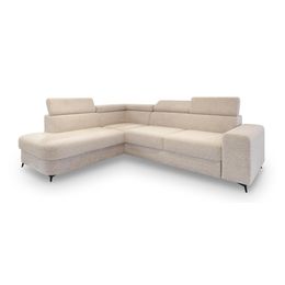 ECKSOFA ALVORO L-S Creme Boucle-Stoff mit Schlaffunktion