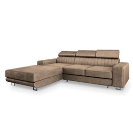 ECKSOFA NOTO L-S Beige Velours-Stoff mit Schlaffunktion