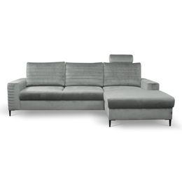 ECKSOFA GRIFO R-S Grau Velours-Stoff mit Schlaffunktion