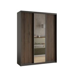 SCHWEBET&Uuml;RENSCHRANK ORRA 150/205/60 cm 3-t&uuml;rig mit Spiegel und Lamellen Schwarz
