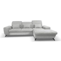 ECKSOFA LUCE R-S Grau Pl&uuml;sch-Stoff mit Schlaffunktion