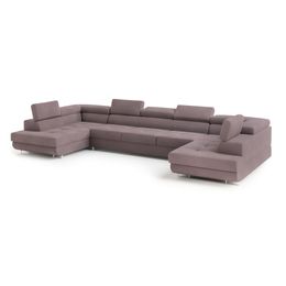 WOHNLANDSCHAFT ISOLANO Lila Velours-Stoff mit Schlaffunktion