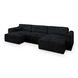 WOHNLANDSCHAFT FENTO Schwarz Kordstoff mit Schlaffunktion