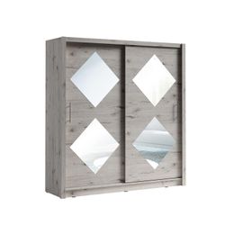 SCHWEBET&Uuml;RENSCHRANK ANVO 204,4/215/61,9cm 2-t&uuml;rig mit Spiegel Eiche Wellington