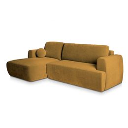 ECKSOFA SENTI K L-S Gelb Pl&uuml;sch-Stoff mit Schlaffunktion