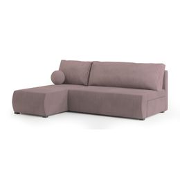 ECKSOFA PARVELO Rosa Pl&uuml;sch-Stoff mit Schlaffunktion