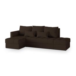 ECKSOFA LUMARI L-S Braun Pl&uuml;sch-Stoff mit Schlaffunktion