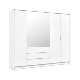DREHT&Uuml;RENSCHRANK RAMMUS 255/217/65 cm 5-t&uuml;rig mit Spiegel Wei&szlig;