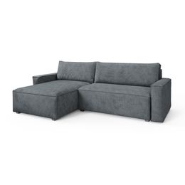 ECKSOFA BESMIR Grau Kordstoff mit Schlaffunktion