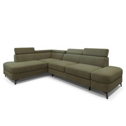 ECKSOFA AVISE MV L-S Gr&uuml;n Velours-Stoff mit Schlaffunktion