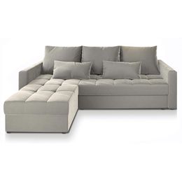 ECKSOFA KOS PIK Beige Pl&uuml;sch-Stoff mit Schlaffunktion