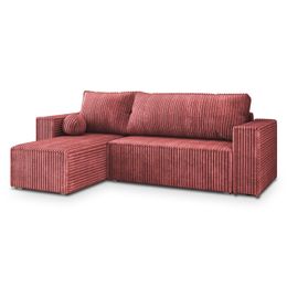 ECKSOFA RAVELO T Rosa Kordstoff mit Schlaffunktion