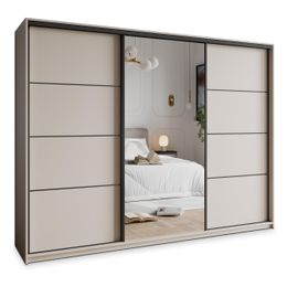 SCHWEBET&Uuml;RENSCHRANK VARO 250/205/60 cm 3-t&uuml;rig mit Spiegel und Schubladen Kaschmir