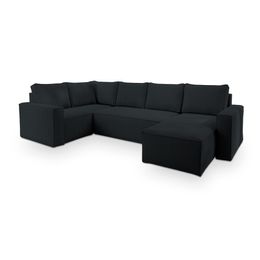 WOHNLANDSCHAFT NORENA L-S Schwarz Kordstoff mit Schlaffunktion