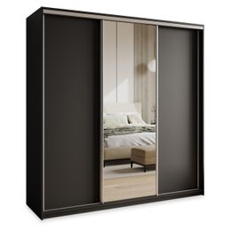 SCHWEBET&Uuml;RENSCHRANK TAVI 180/205/60 cm 3-t&uuml;rig mit Spiegel und Schubladen Schwarz
