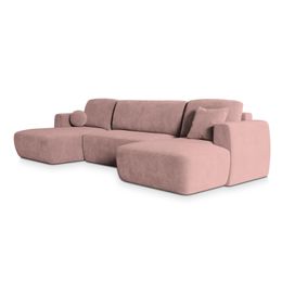 WOHNLANDSCHAFT SENTUM K Rosa Pl&uuml;sch-Stoff mit Schlaffunktion