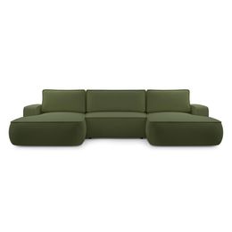 WOHNLANDSCHAFT SOLO Gr&uuml;n Boucle-Stoff mit Schlaffunktion