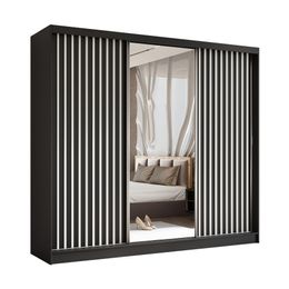 SCHWEBET&Uuml;RENSCHRANK LAMELLO 240/216/61 cm 3-t&uuml;rig mit Spiegel Schwarz