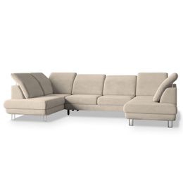 WOHNLANDSCHAFT TERAMO Creme Velours-Stoff mit Schlaffunktion