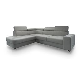 ECKSOFA ALVORO L-S Hellgrau Velours-Stoff mit Schlaffunktion