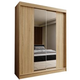 SCHWEBET&Uuml;RENSCHRANK LUCENZA 150/216/61 cm 2-t&uuml;rig mit Spiegel Sonoma Eiche