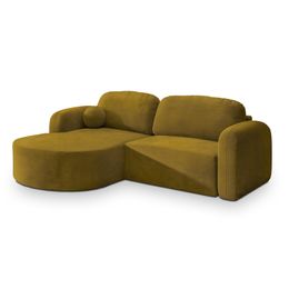 ECKSOFA AMILIA M L-S Gelb Velours-Stoff mit Schlaffunktion