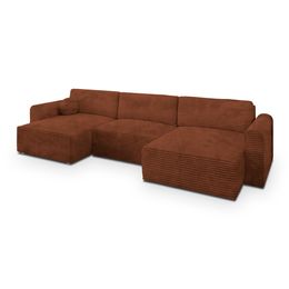 WOHNLANDSCHAFT FENTO Braun Kordstoff mit Schlaffunktion