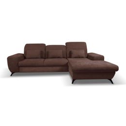 ECKSOFA LUCE R-S Braun Pl&uuml;sch-Stoff mit Schlaffunktion
