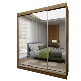 SCHWEBET&Uuml;RENSCHRANK BELLINA 180/216/61 cm 3-t&uuml;rig mit Spiegel Eiche Artisan