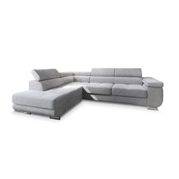 ECKSOFA APIRO L-S Hellgrau Kordstoff mit Schlaffunktion