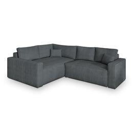 ECKSOFA ERONIS L-S Grau Kordstoff mit Schlaffunktion