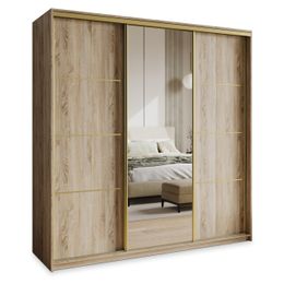 SCHWEBET&Uuml;RENSCHRANK VARO 200/205/60 cm 3-t&uuml;rig mit Spiegel Sonoma Eiche