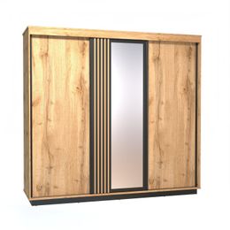 SCHWEBET&Uuml;RENSCHRANK KIMA 240/223,8/66cm 3-t&uuml;rig mit Spiegel Eiche Wotan