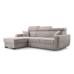 ECKSOFA CASTELLO Beige Pl&uuml;sch-Stoff mit Schlaffunktion