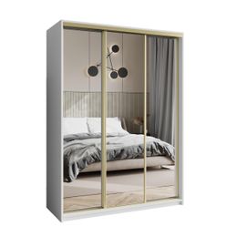 SCHWEBET&Uuml;RENSCHRANK RIEN 150/205/60 cm 3-t&uuml;rig mit Spiegel Wei&szlig;