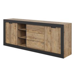 SIDEBOARD DAVOR 220x45x85 cm mit 3 Schubladen und 2 T&uuml;ren Eichefarben