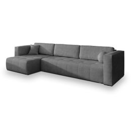 ECKSOFA OLVERA Grau Geflochtener Stoff mit Schlaffunktion