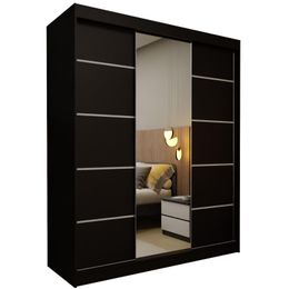 SCHWEBET&Uuml;RENSCHRANK MIRELLA 180/216/61 cm 3-t&uuml;rig mit Spiegel Schwarz