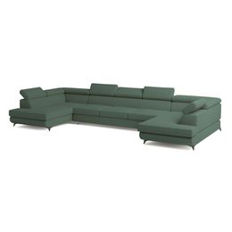 WOHNLANDSCHAFT URMANO Gr&uuml;n Boucle-Stoff mit Schlaffunktion