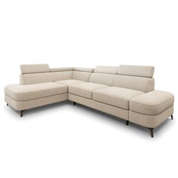 ECKSOFA AVISE Q L-S Creme Boucle-Stoff mit Schlaffunktion