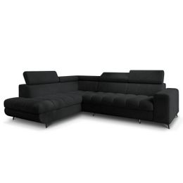 ECKSOFA MORIVA Q L-S Schwarz Boucle-Stoff mit Schlaffunktion